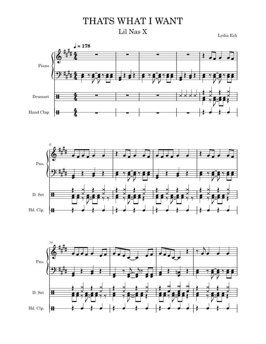 THATS WHAT I WANT – Lil Nas X Sheet Music for Piano, Drum group, Hand ...