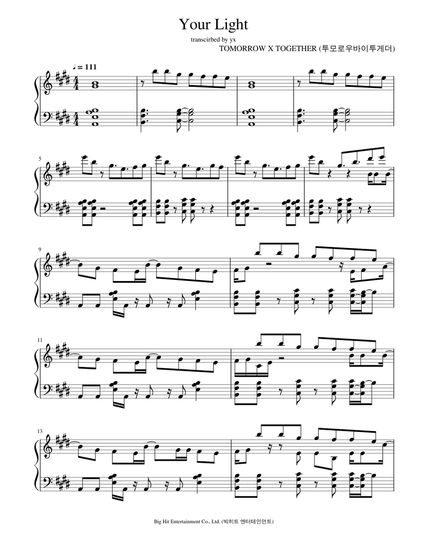 Your Light – TXT Sheet Music for Piano (Solo) | MuseScore.com