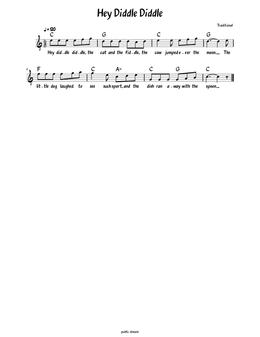 Hey Diddle Diddle (Lead sheet with lyrics ) Sheet music for Piano (Solo ...