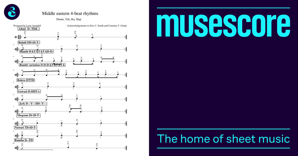 Middle eastern 4 beat rhythms Sheet Music with Chords for Tabla ...