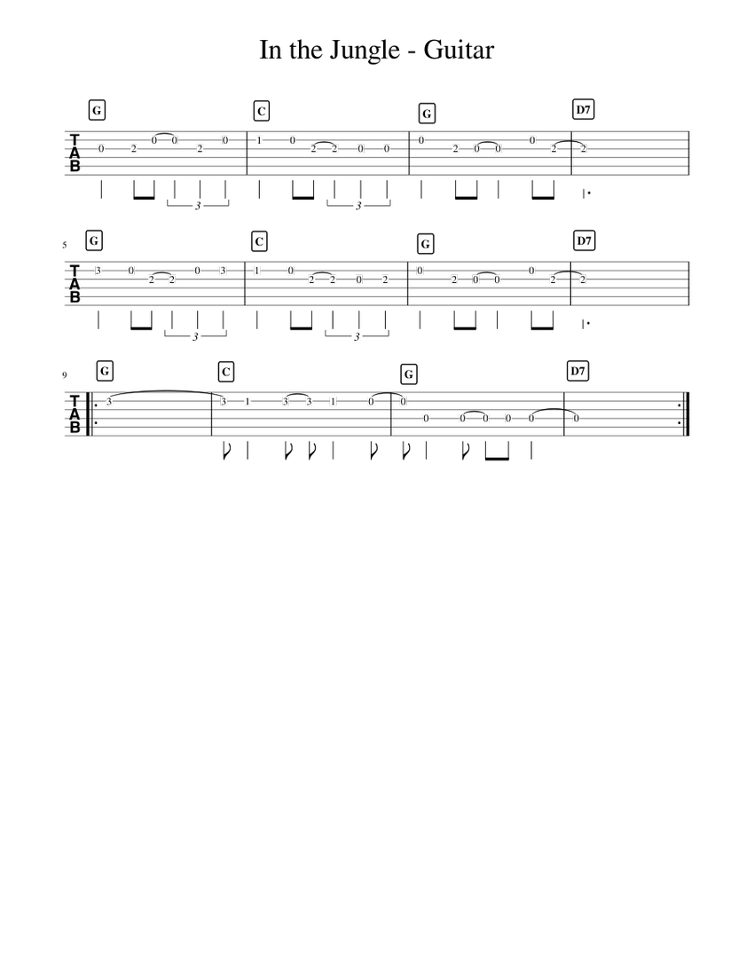 In the Jungle - Guitar Sheet Music and Tab for Guitar (Solo ...