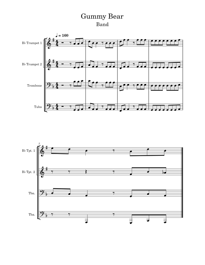 Gummy_Bear Sheet music for Trombone, Tuba, Trumpet in b-flat (Pep Band ...