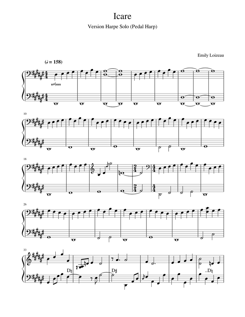 Icare – Emily Loizeau - Pedal Harp Sheet music for Harp (Solo ...