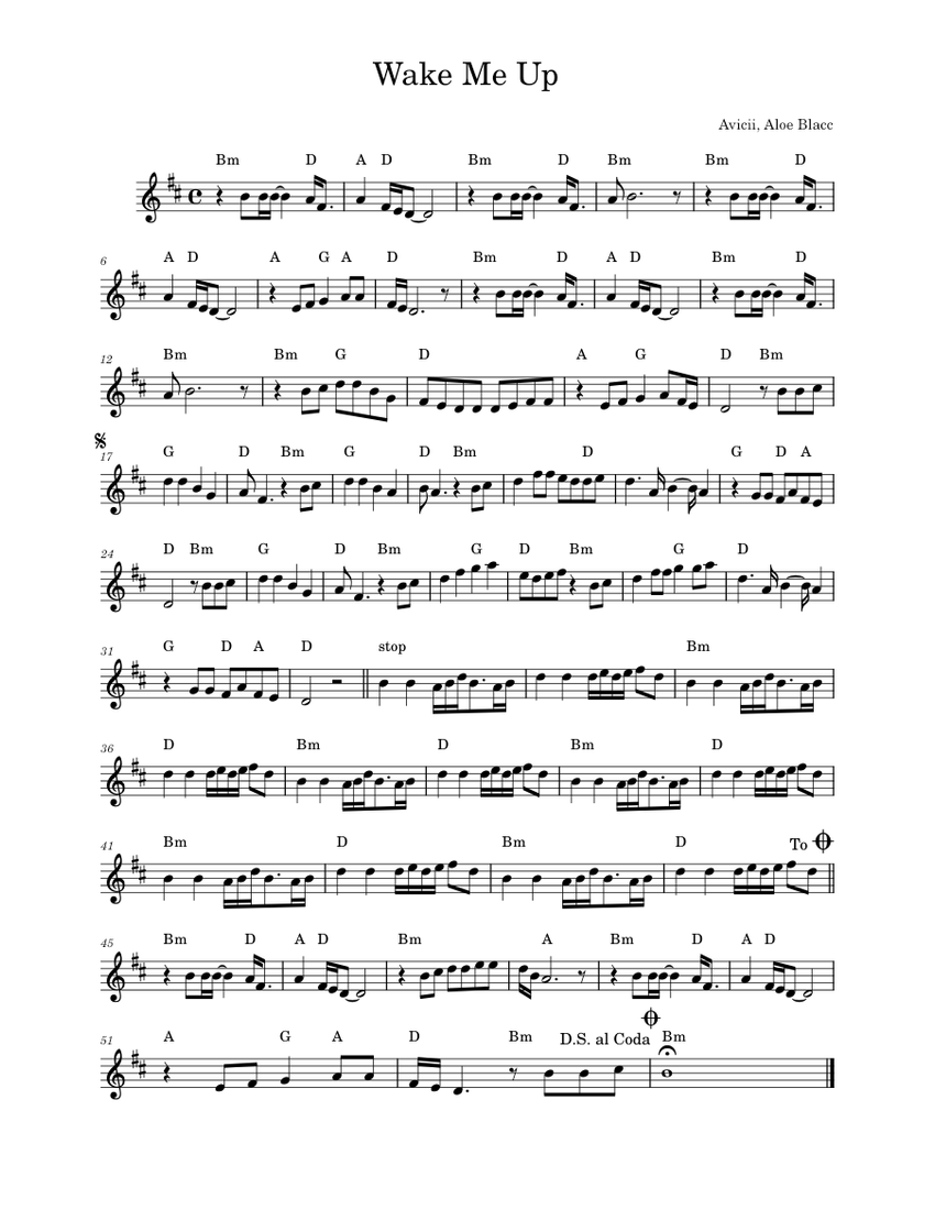 Avicii - Wake Me Up Sheet Music with Chords for Piano (Solo) Easy | MuseScore.com