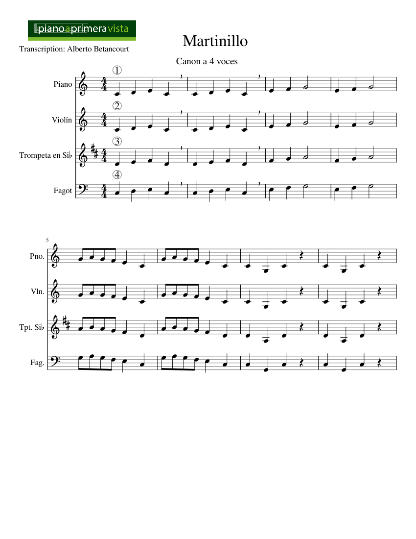 MARTINILLO Sheet Music for Piano, Bassoon, Trumpet in b-flat, Violin ...