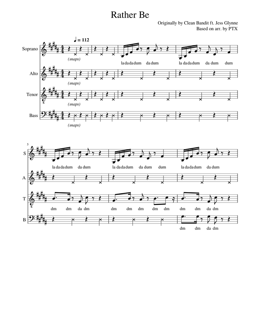 Rather Be (SATB) - Clean Bandit ft. Jess Glynne (arr. PTX) Sheet Music ...