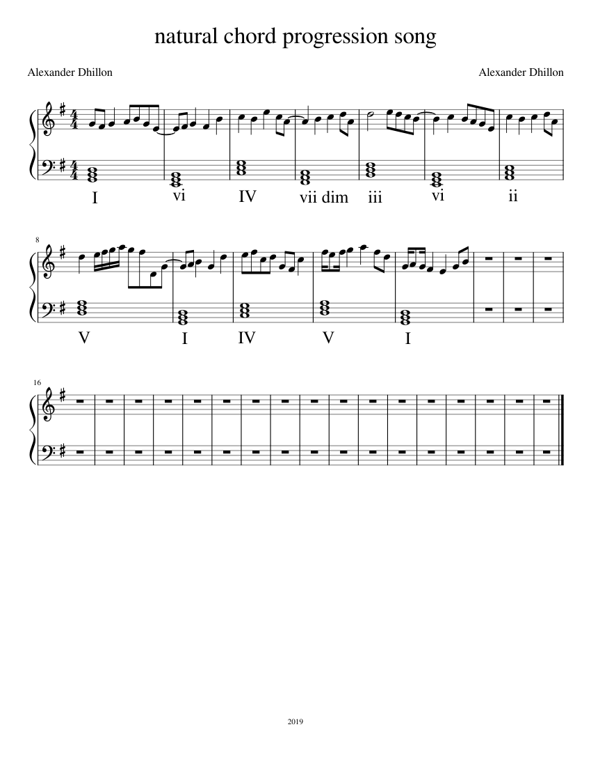 natural chord progression song Sheet Music for Piano (Solo) easy ...