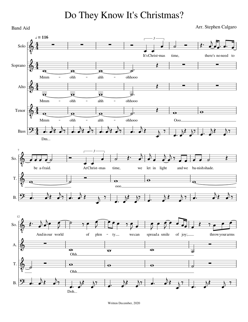 Do They Know It's Christmas - Band Aid (SATB) Sheet Music for Soprano ...