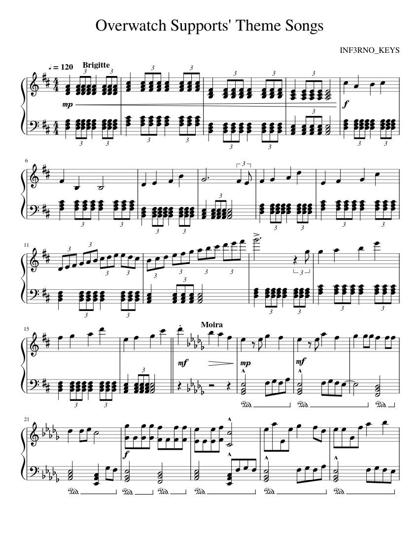 Overwatch Theme Songs (Supports) Sheet music for Piano (Solo ...
