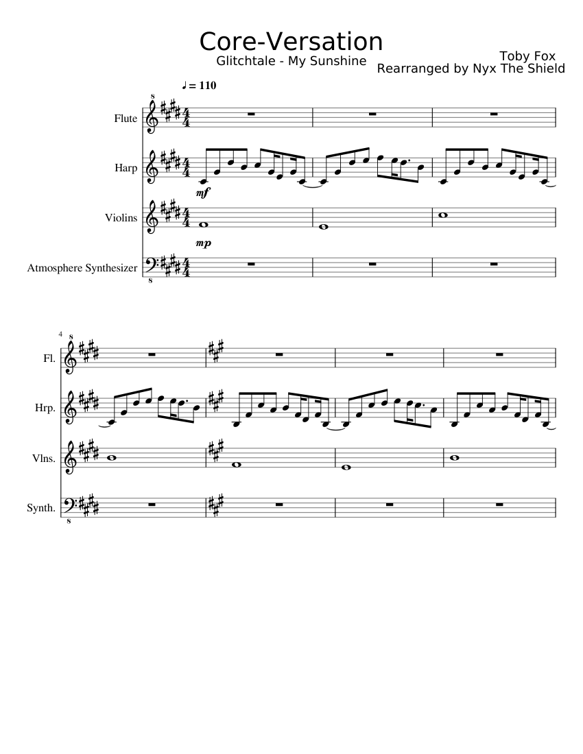Glitchtale: My Sunshine - Core-Versation Sheet music for Flute, Harp ...