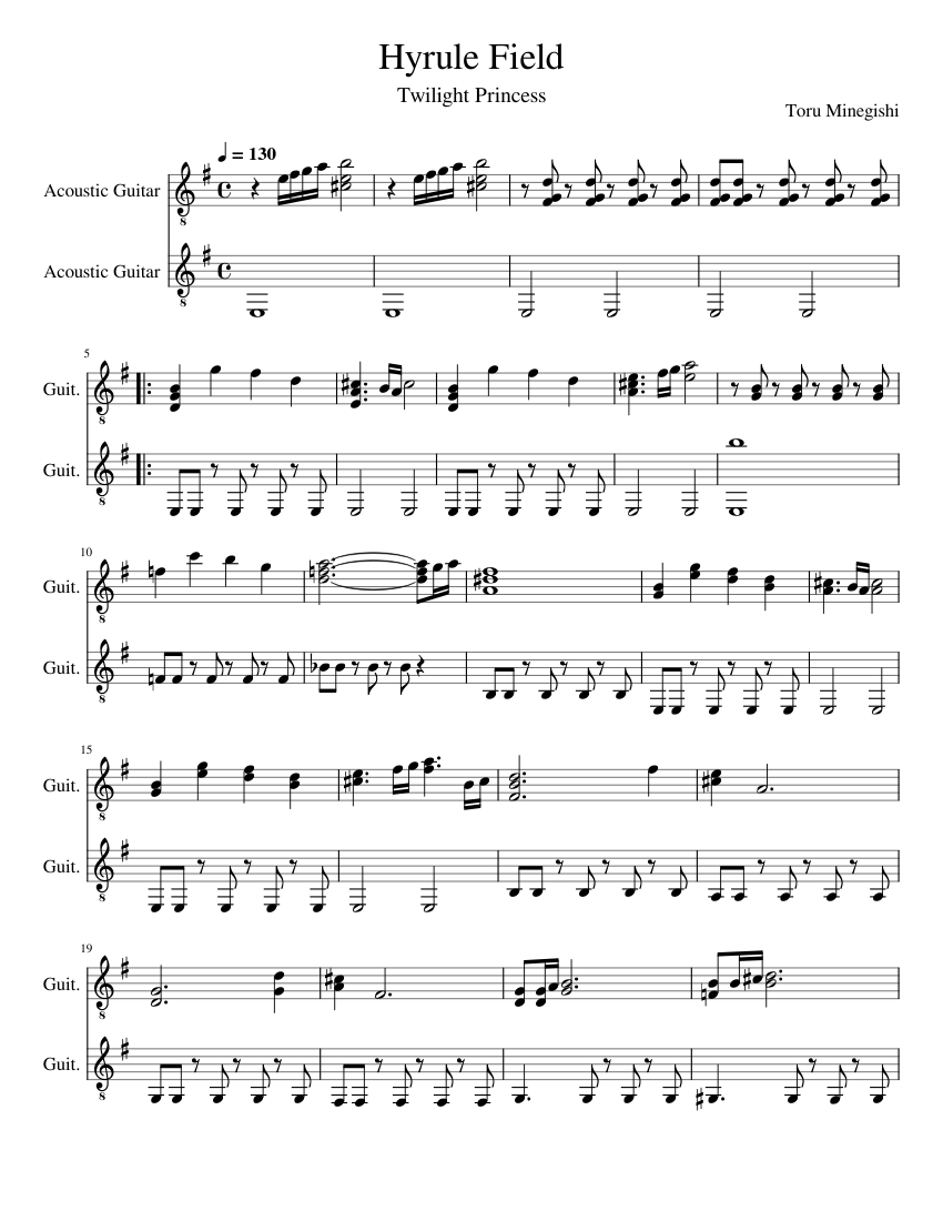 The Legend Of Zelda : Twilight Princess - Hyrule Field Theme – Koji Kondo Hyrule Field Sheet ...