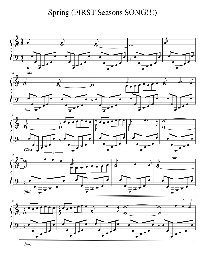 Spring FIRST Seasons SONG!!! Sheet music for Piano (Solo) Easy ...