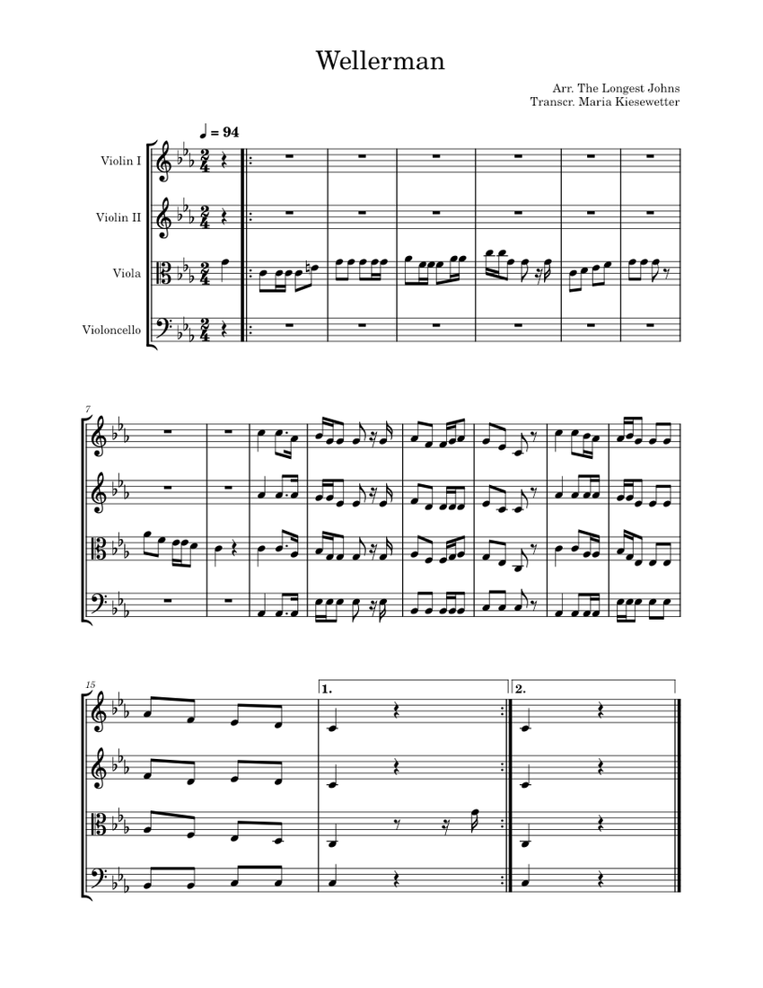 Wellerman Sheet music for Violin, Viola, Cello (String Quartet ...