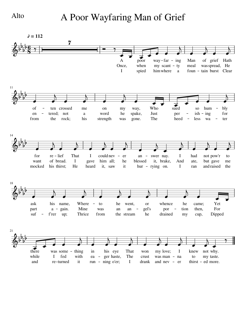 A Poor Wayfaring Man of Grief (Alto) Sheet music for Alto (Solo ...