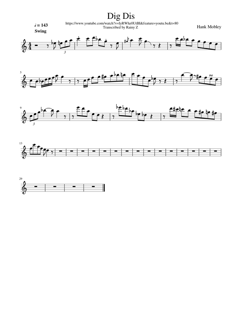 Dig Dis - Hank Mobley Solo Sheet music for Saxophone tenor (Solo ...