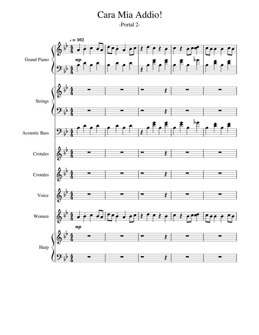 Cara Mia Addio! (Portal 2's Turret Opera) Sheet Music for Piano, Vocals, Female, Bass guitar ...
