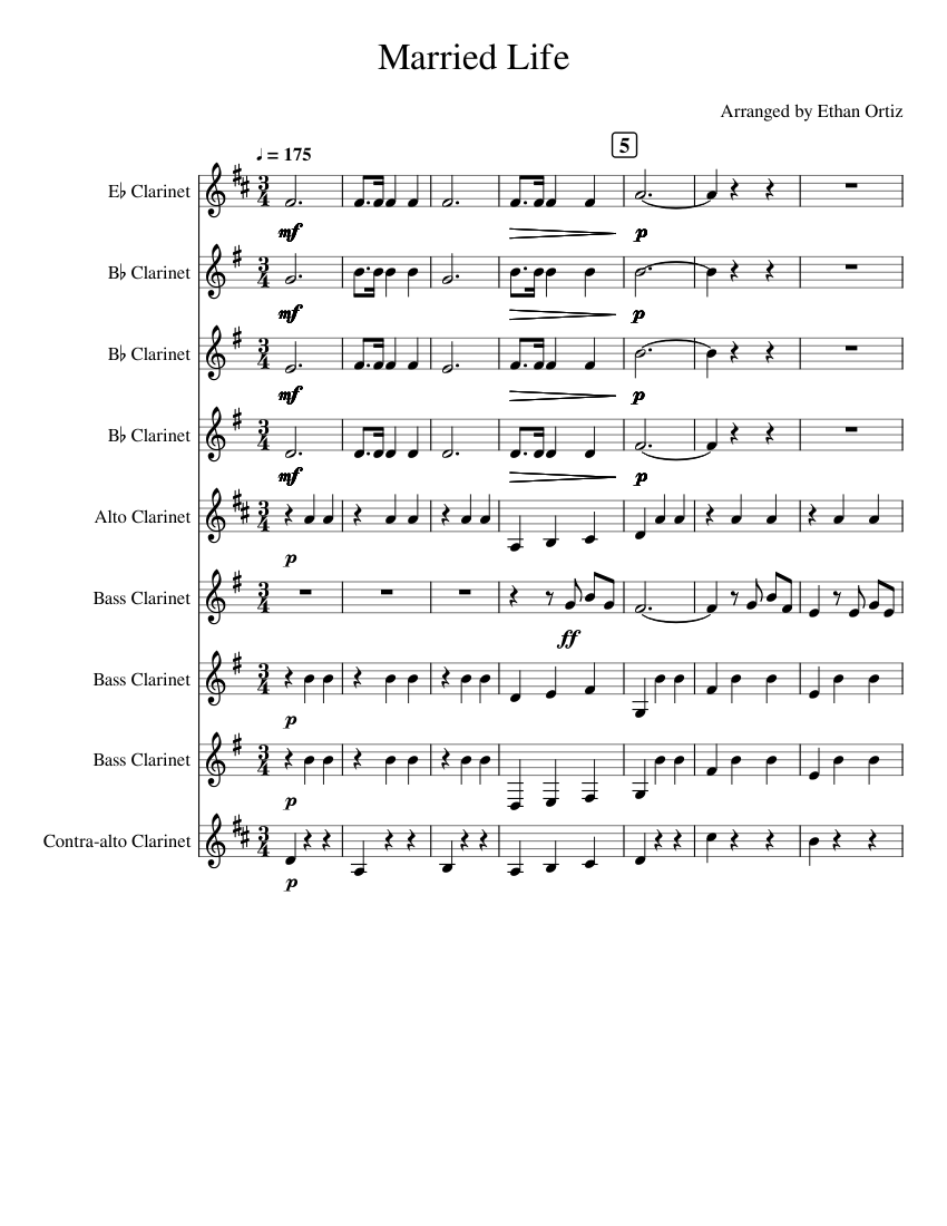 Married Life from UP for Clarinet Choir Sheet Music for Clarinet in e ...