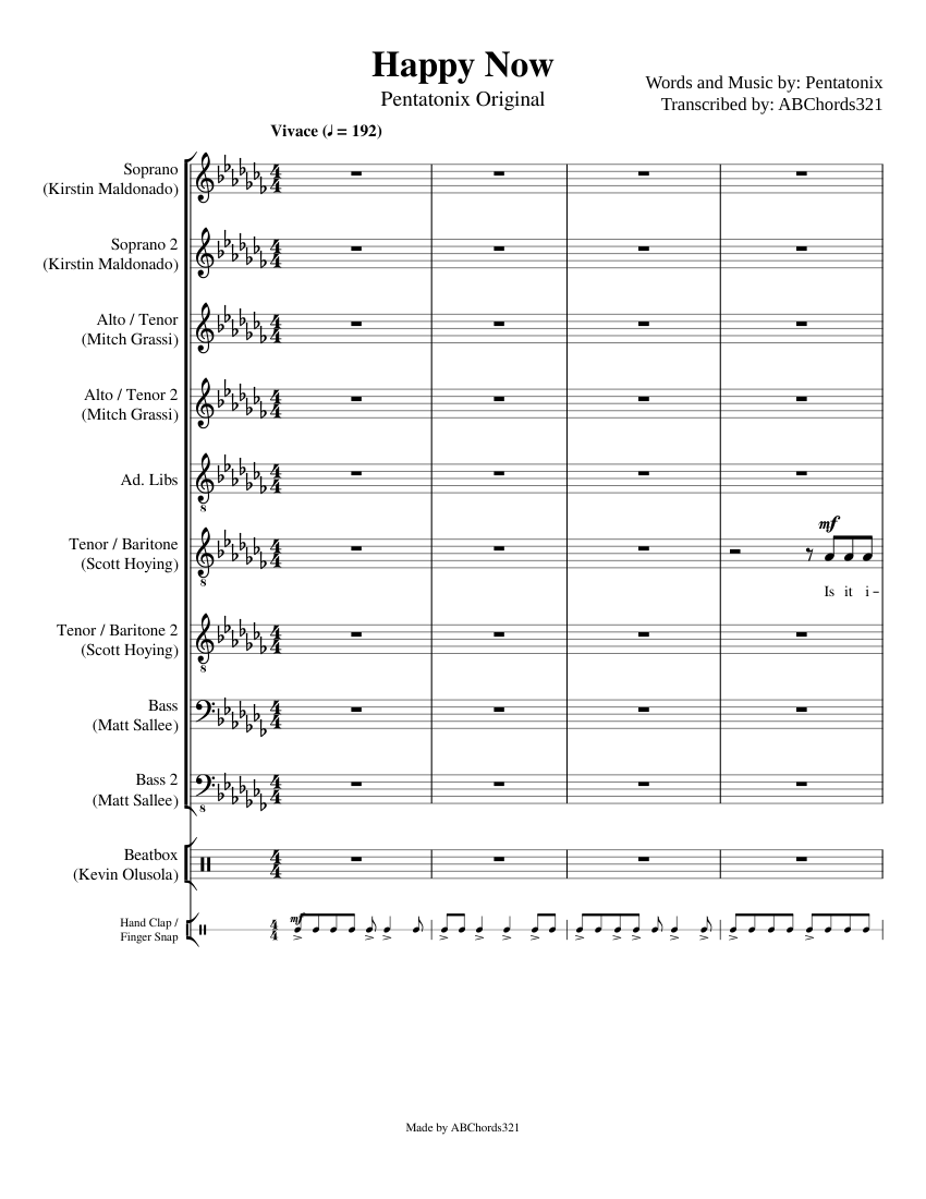 Happy Now | Pentatonix (Full Sheet Music/Transcription) Sheet Music for ...
