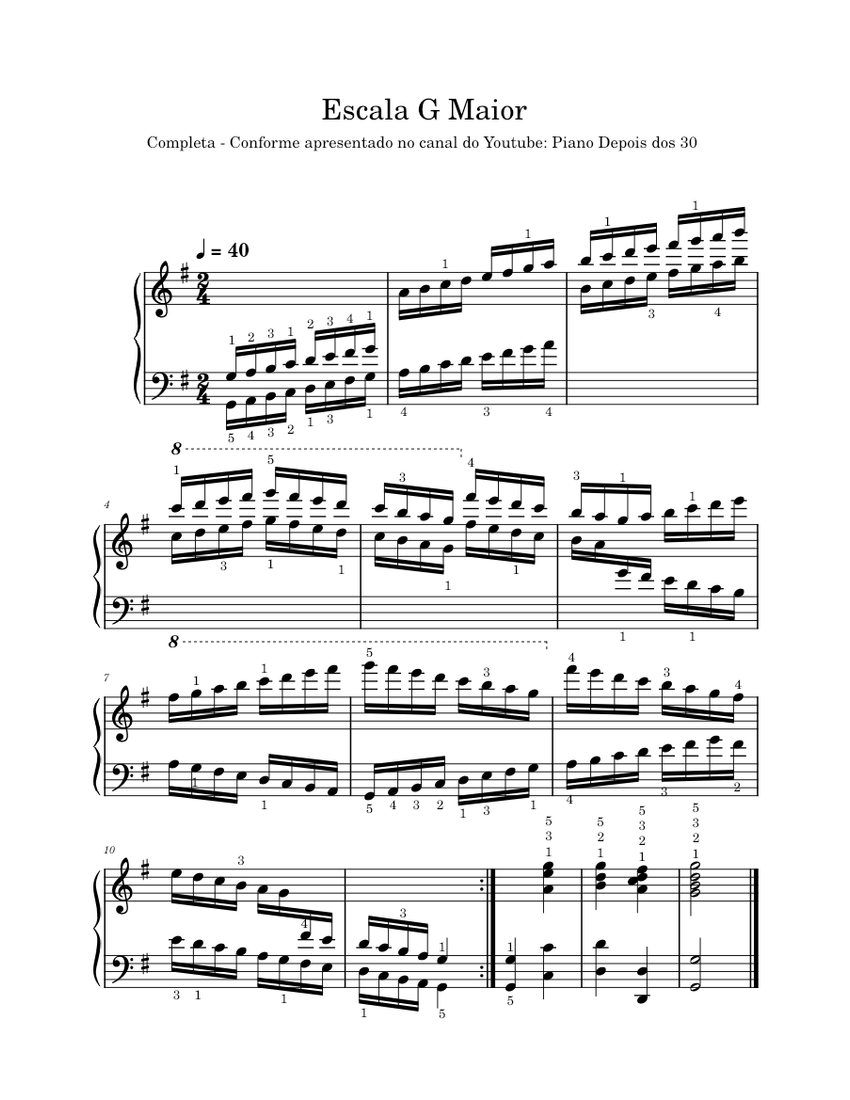 G Major - 4 octaves - Piano Scale - G Major Scale – Hanon, Charles ...