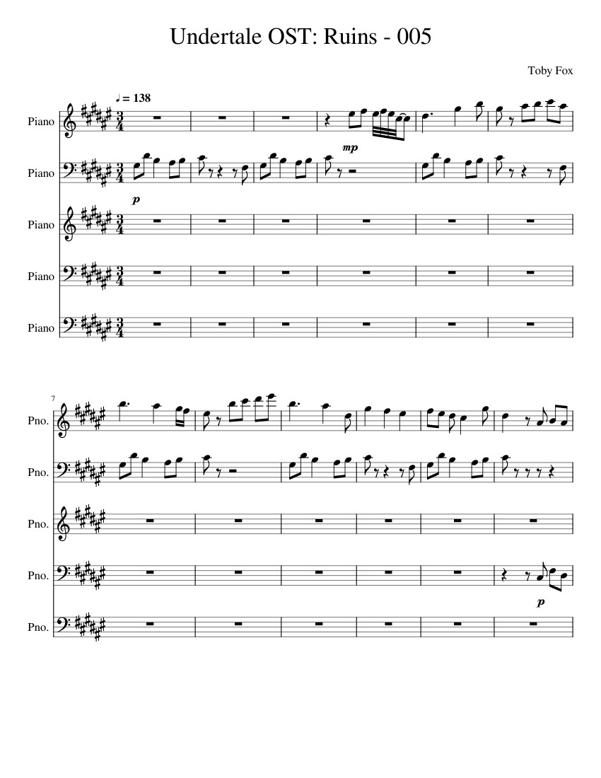Undertale OST - Ruins (005) Sheet music for Piano (Solo) | Musescore.com