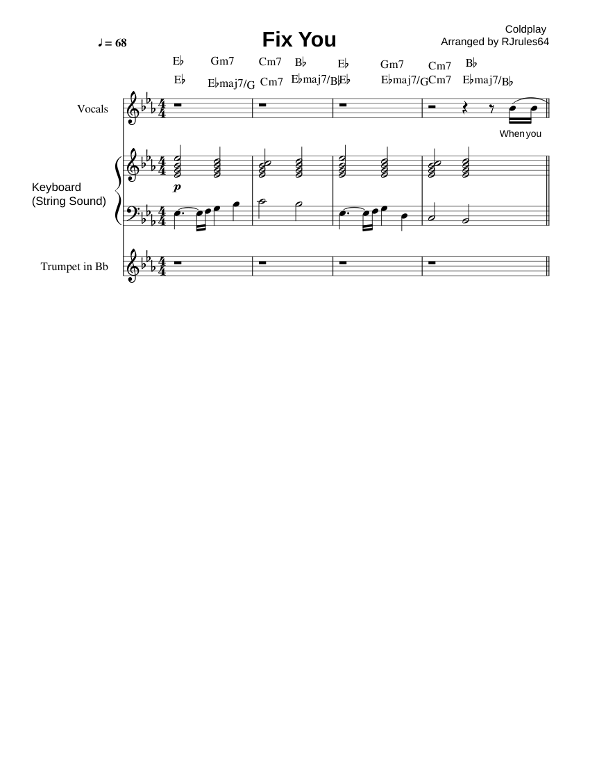 Fix You Arrangement Sheet Music for Violin, Cello, Trumpet other ...