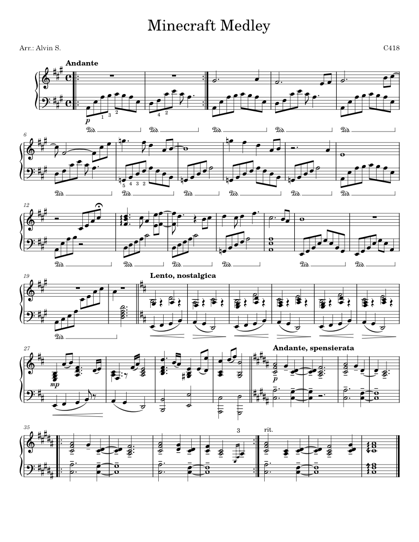 Minecraft Medley - C418 Sheet Music for Piano (Solo) easy | MuseScore.com