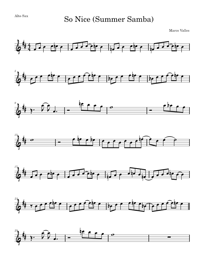 Summer Samba (So Nice) Alto Sax Sheet music for Piano (Solo) Easy ...