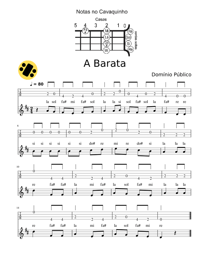 A Barata - Partitura e Tablatura Sheet Music and Tab for Piano, Banjo ...