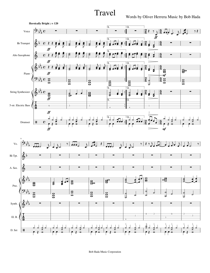 Travel Sheet music for Piano, Vocals, Saxophone alto, Trumpet in b-flat ...