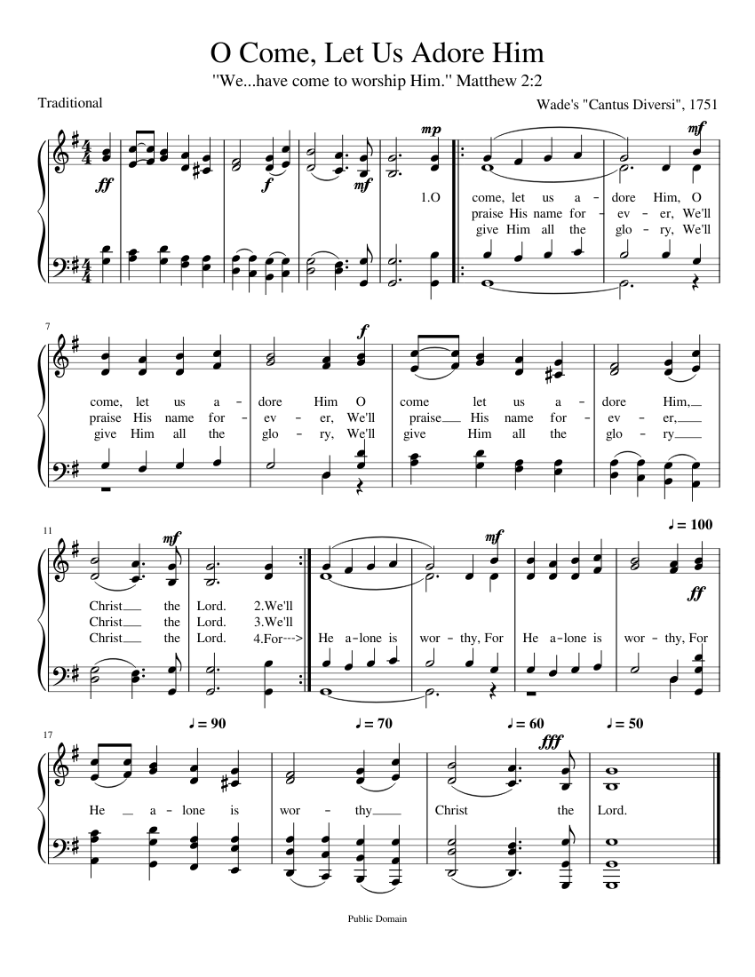 O Come, Let Us Adore Him Sheet Music for Piano (Solo) Easy | MuseScore.com