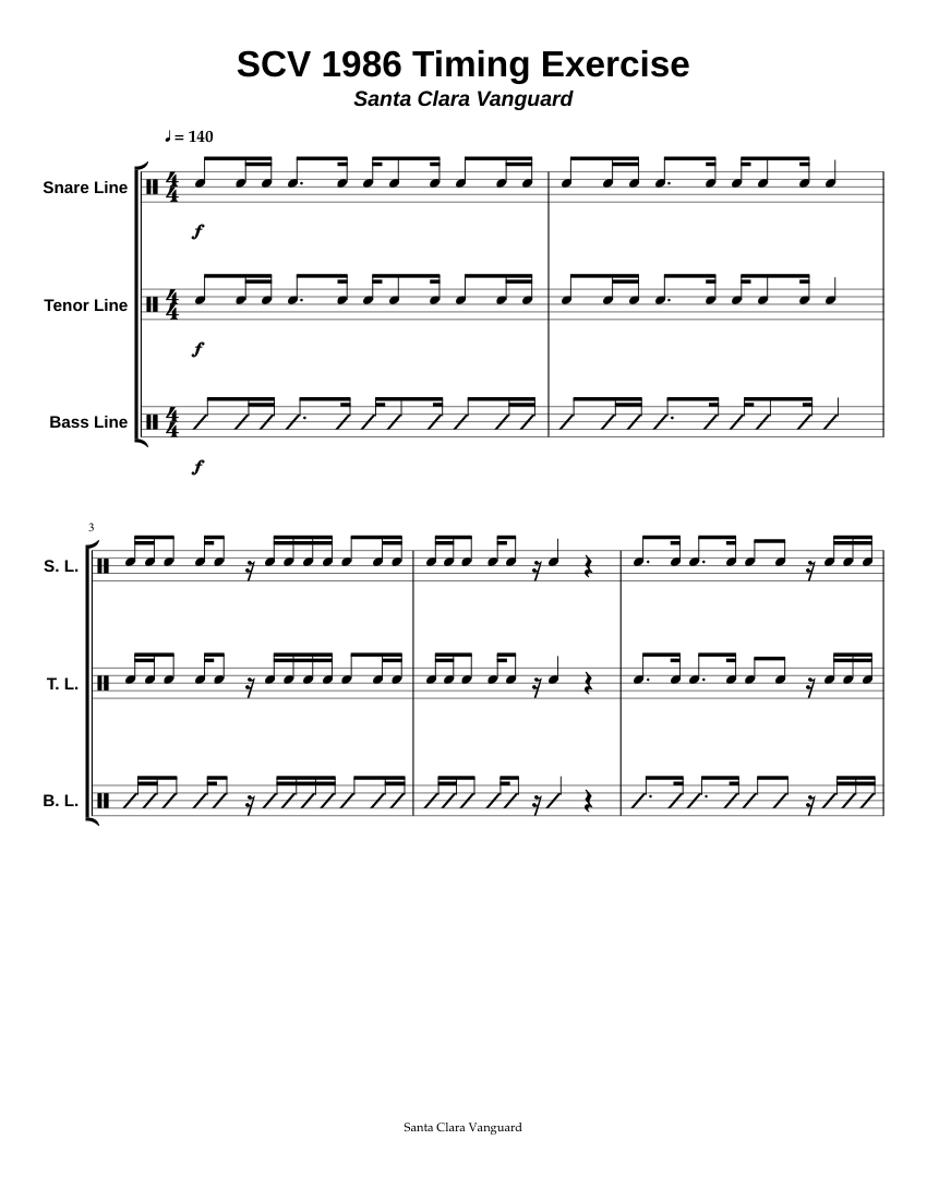 SCV 1986 Timing Exercise Sheet music for Snare drum, Tenor drum, Bass ...