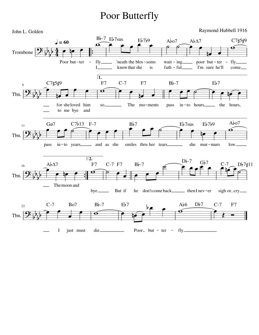 Poor Butterfly Sheet Music for Trombone (Solo) | MuseScore.com