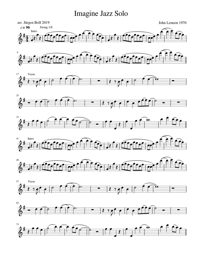 Imagine Jazz Solo Sheet Music for Saxophone alto (Solo) | MuseScore.com