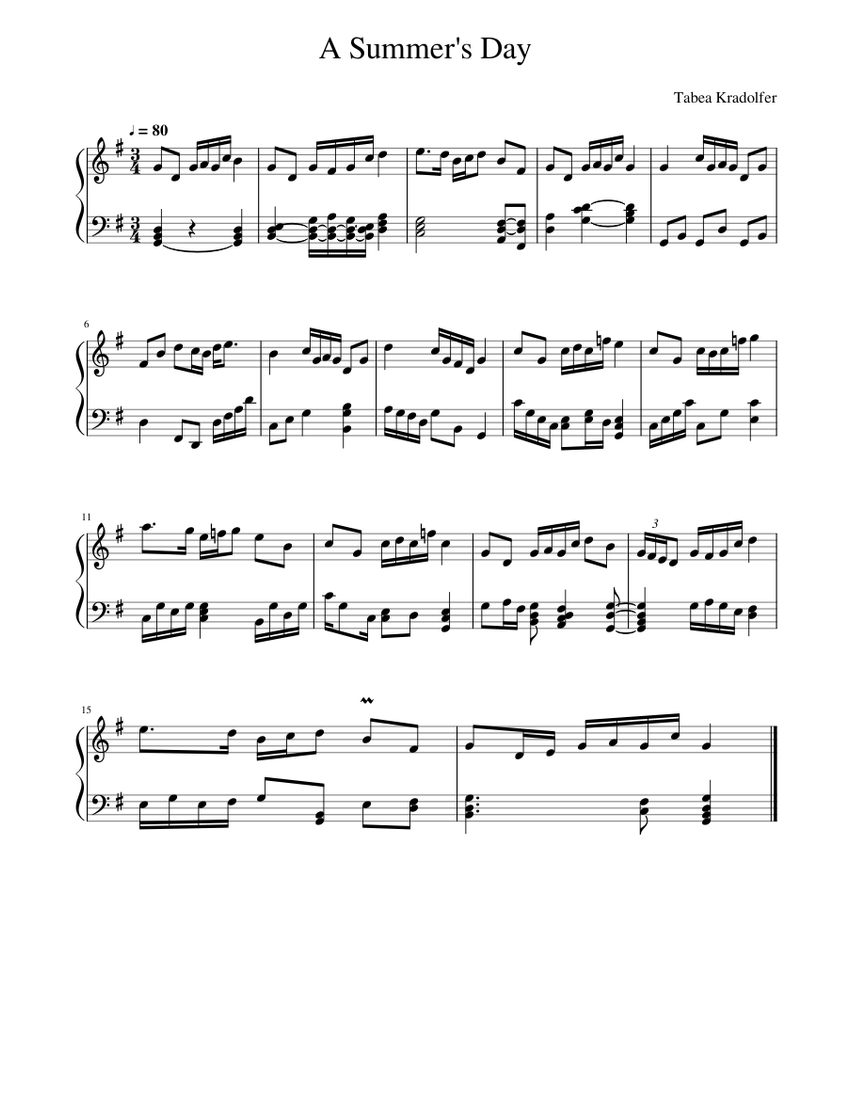 A Summer's Day Sheet music for Piano (Solo) | Musescore.com
