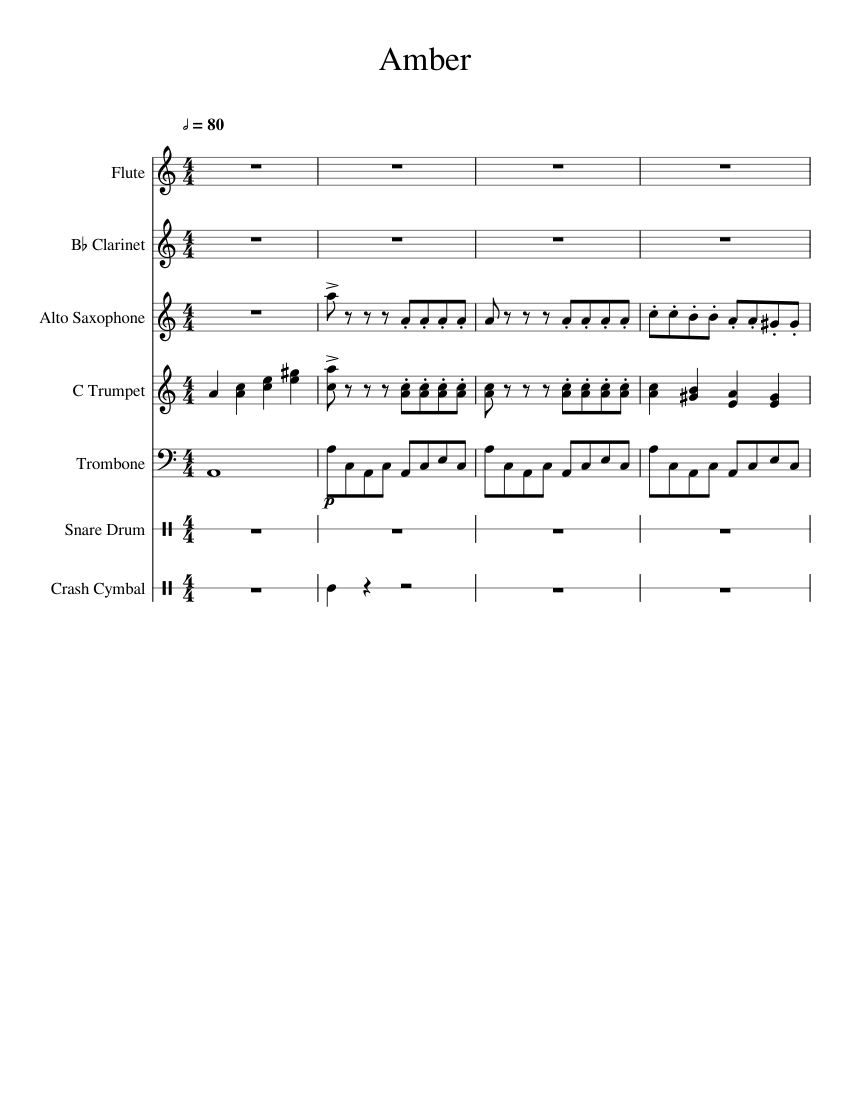 Amber Sheet music for Trombone, Flute, Clarinet other, Trumpet other (Mixed Quartet) | Musescore.com
