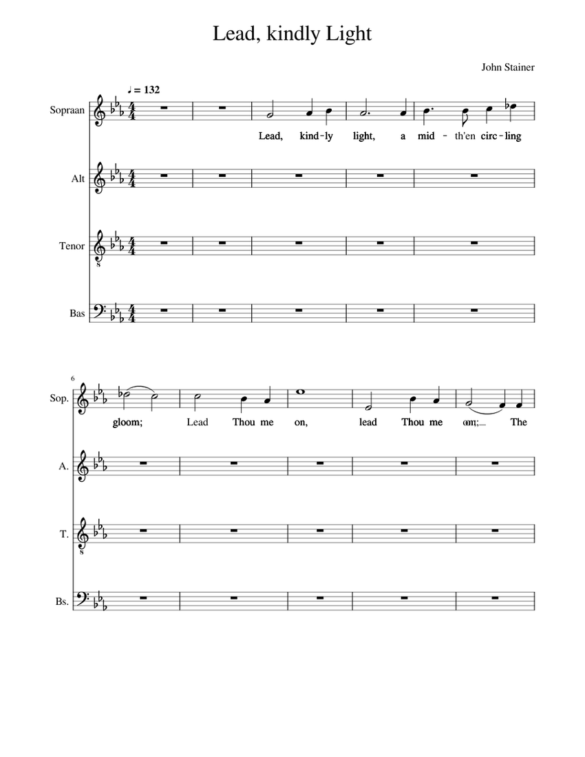 Lead, kindly Light (Stainer) Sheet Music for Soprano, Alto, Tenor, Bass ...