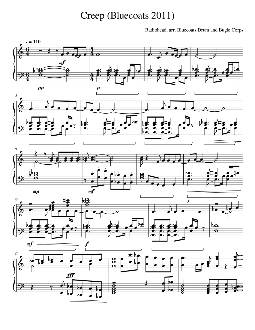 Creep - Radiohead (Bluecoats 2011) Sheet Music for Piano (Solo ...