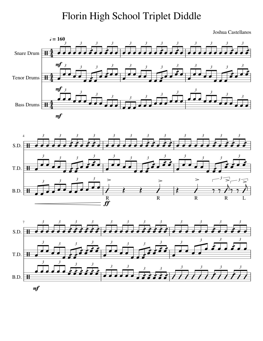 Florin High School Triplet Diddle Sheet music for Snare drum, Tenor drum, Bass drum (Percussion ...