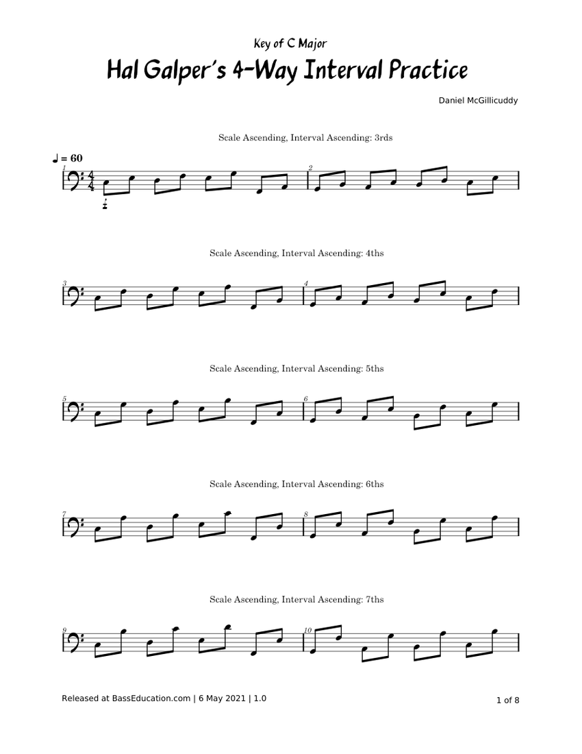 Hal Galper 4 Way Practice for Intervals Sheet Music for Bass guitar ...