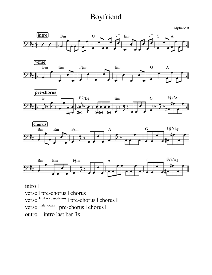 Boyfriend - Alphabeat Sheet music for Bass guitar (Solo) | Musescore.com