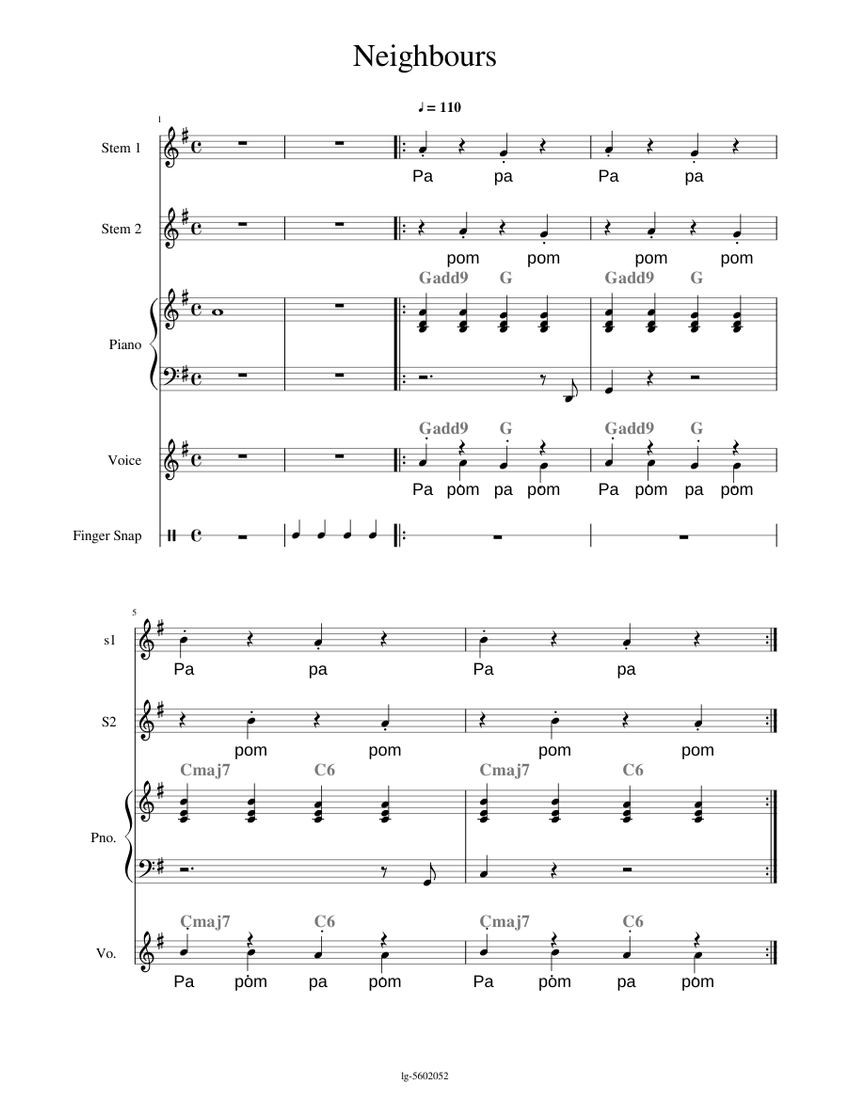 Neighbours LP-Koor Sheet music for Piano, Vocals, Mezzo soprano, Snap ...