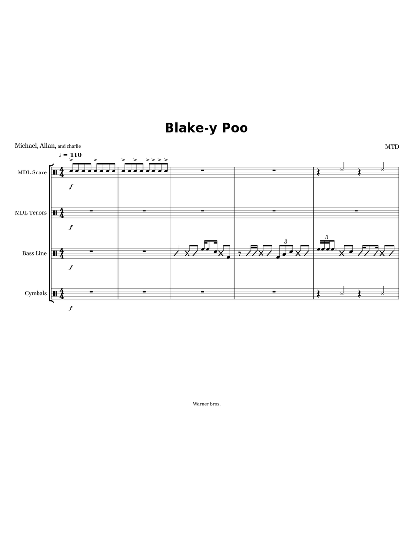 Blake-y_Poo_V2_MTD Sheet music for Snare drum, Crash, Tenor drum, Bass ...