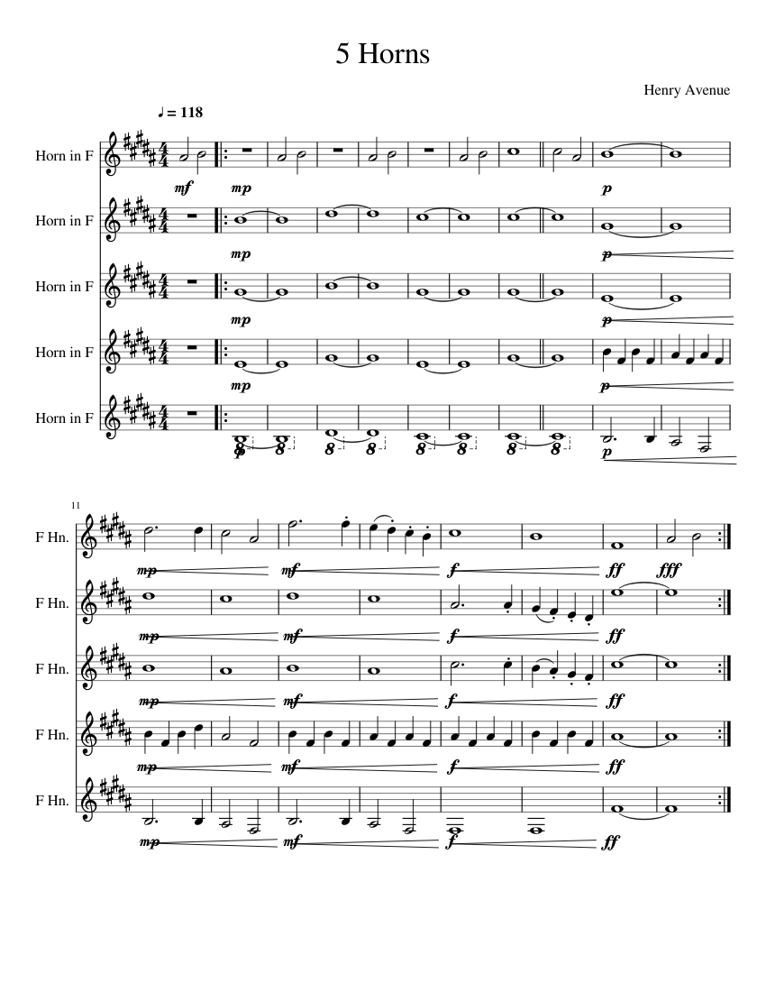 5 Horns Loop Sheet music for French horn (Mixed Quintet) | Musescore.com