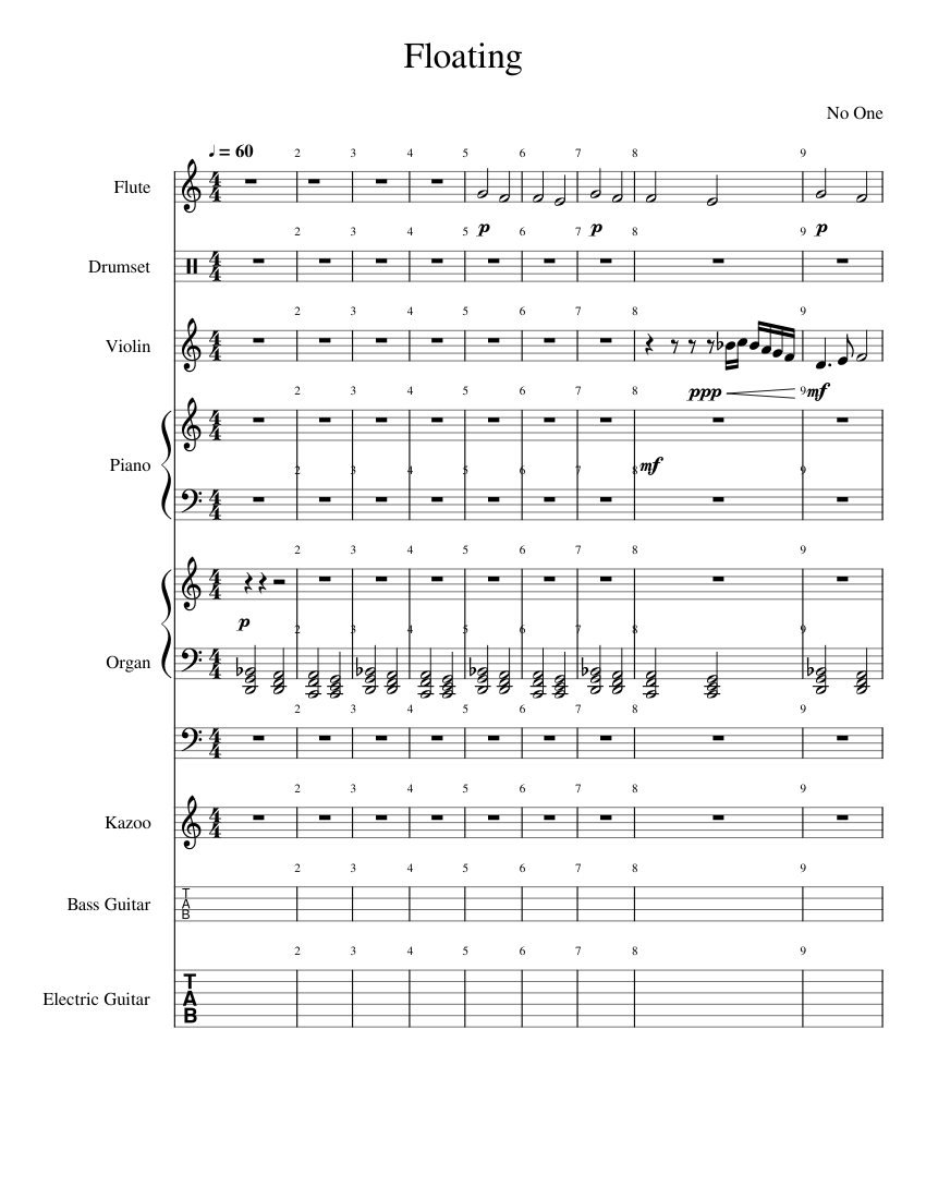 Floating Sheet music for Piano, Organ, Kazoo, Flute & more instruments ...
