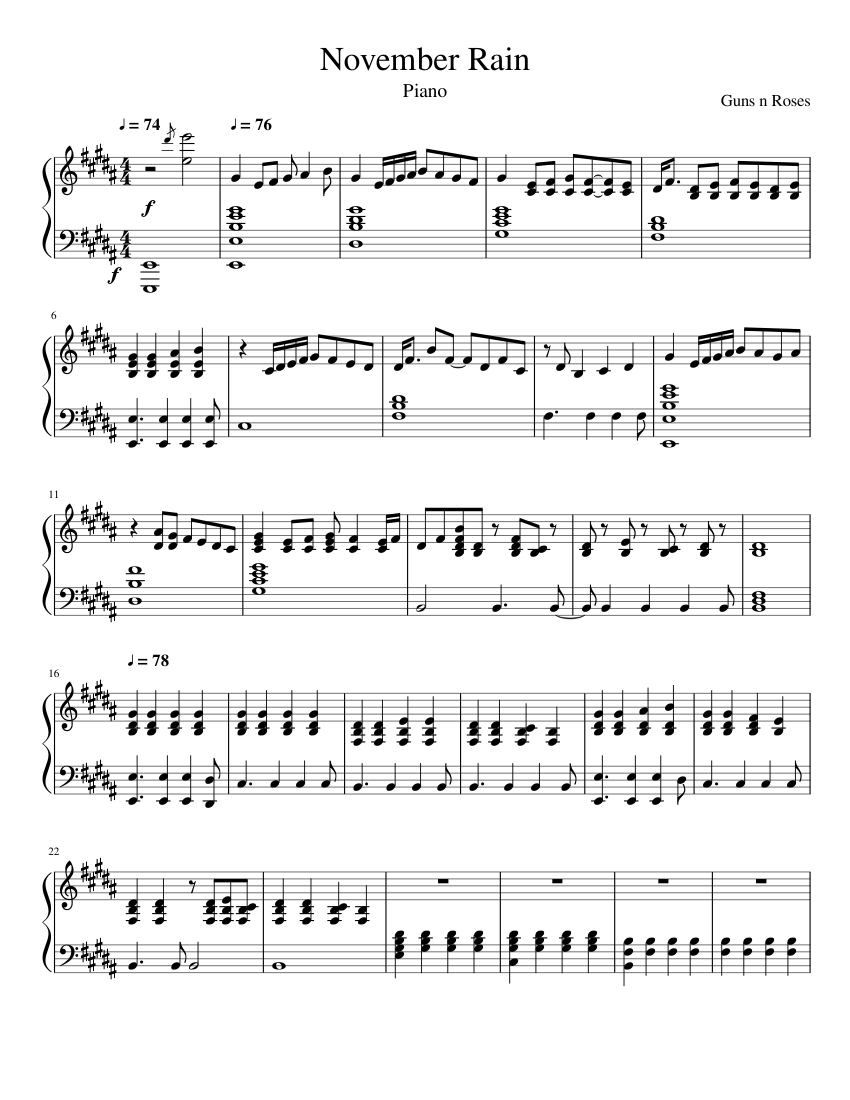 November Rain Piano Sheet Music for Piano (Solo) | MuseScore.com