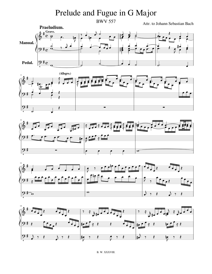 Prelude and Fugue in G Major, BWV 557 Sheet Music for Organ (Solo ...