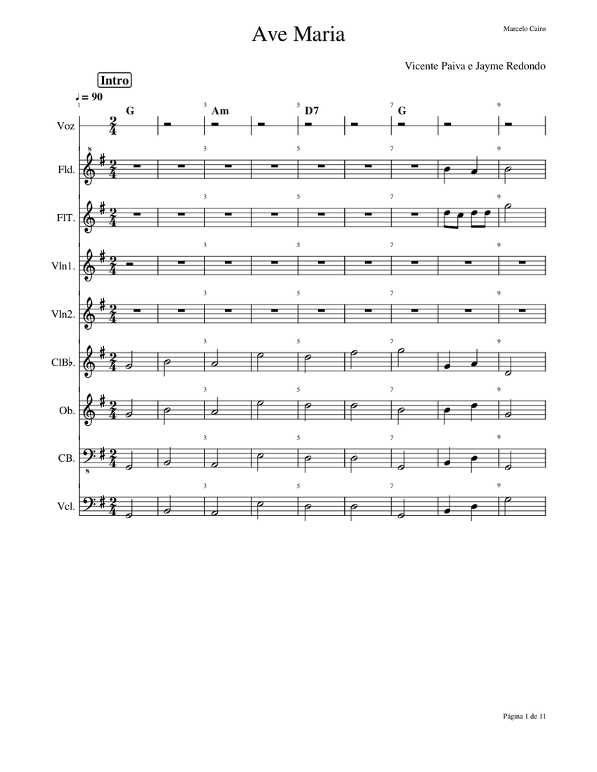 Ave Maria Vicente Paiva. Sheet Music with Chords for Vocals, Flute ...