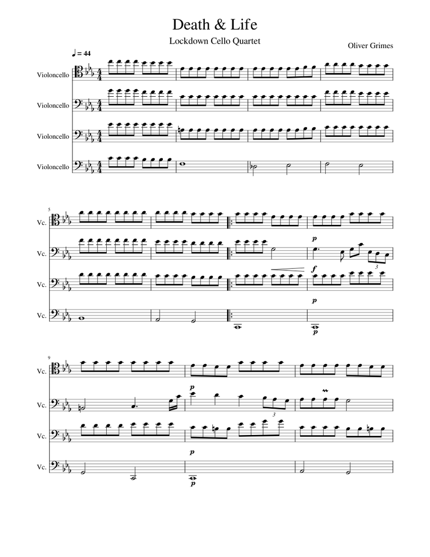 Death & Life Sheet Music for Cello (String Ensemble) | MuseScore.com