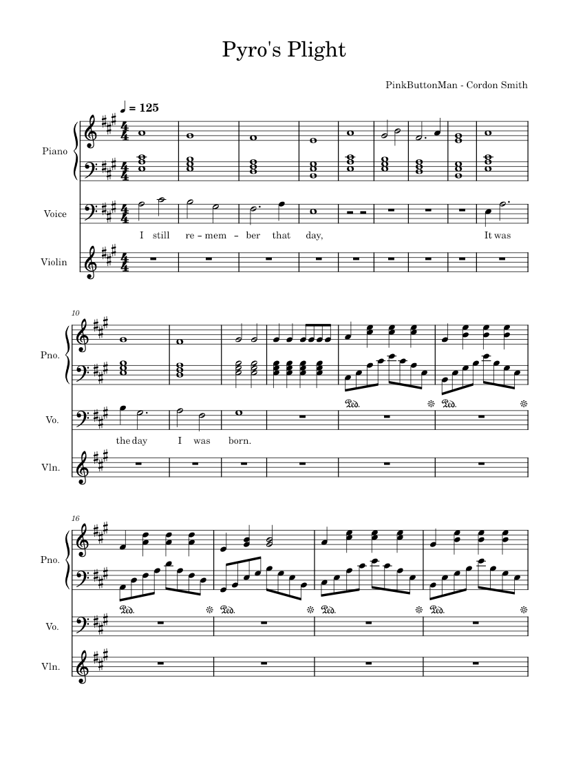 Pyro's Plight Sheet music for Piano, Vocals, Violin (Mixed Trio ...