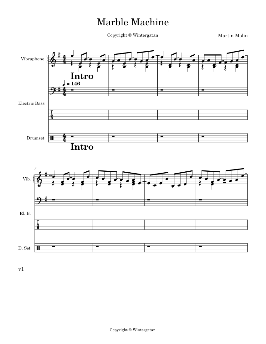 Marble Machine – Molin Martin Sheet music for Vibraphone, Bass guitar ...